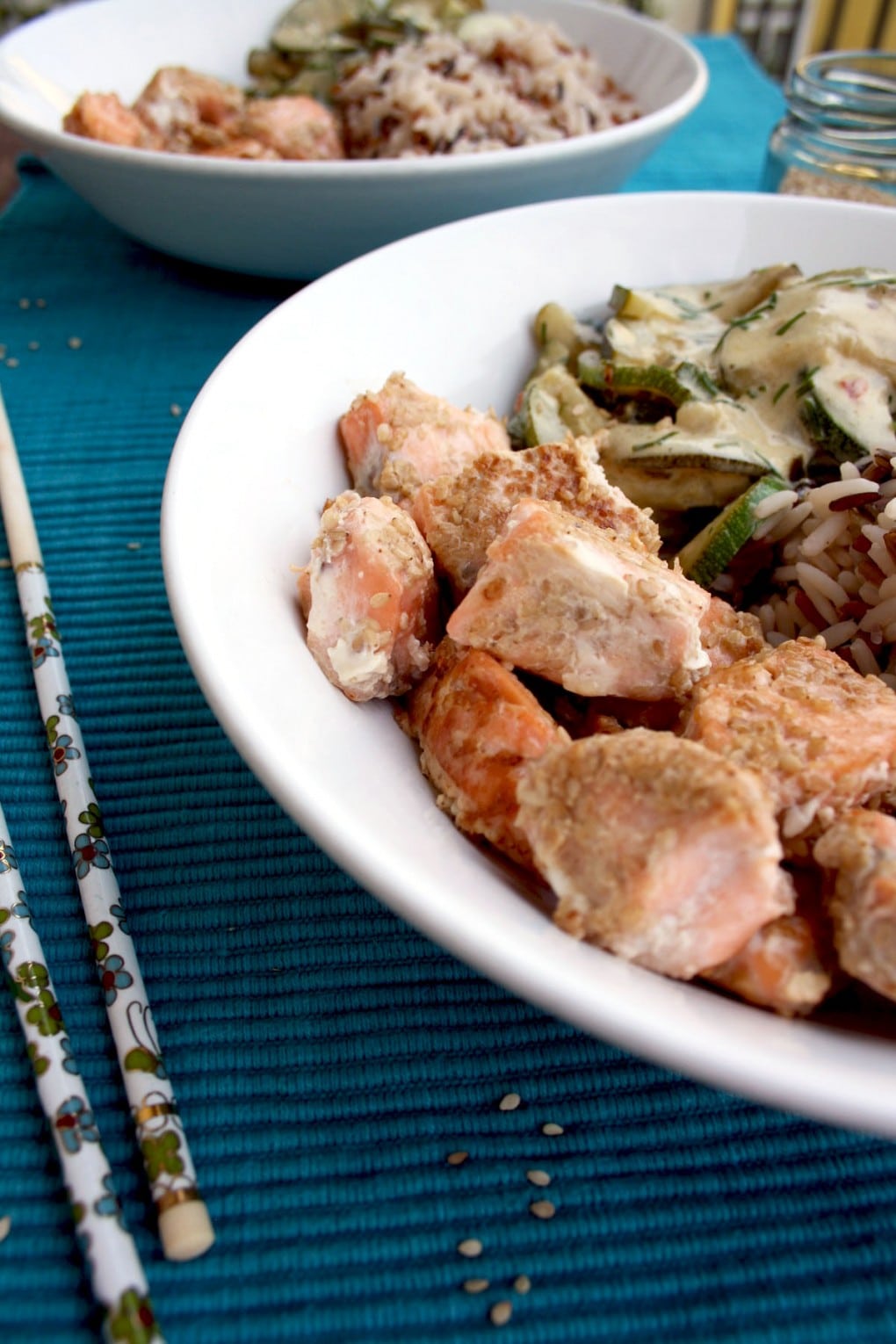 Easy Sesame Salmon with Wild Rice and Creamy Zucchini