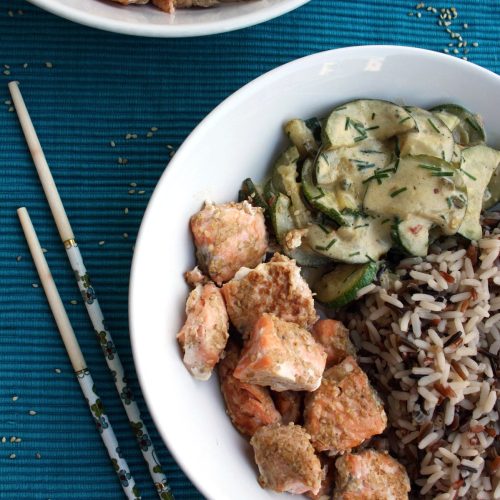 Easy Sesame Salmon with Wild Rice and Creamy Zucchini