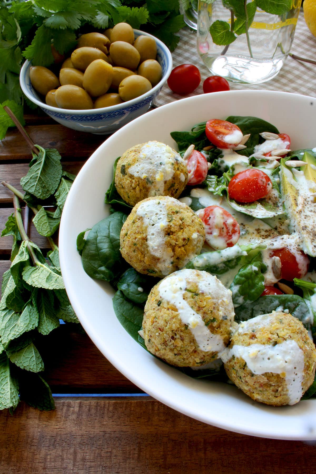 Crispy Baked Falafel with Hazelnuts and Creamy Lemon-Mint Sauce • Happy ...