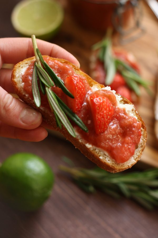 Goat Cheese Crostini with Rhubarb Chutney • Happy Kitchen