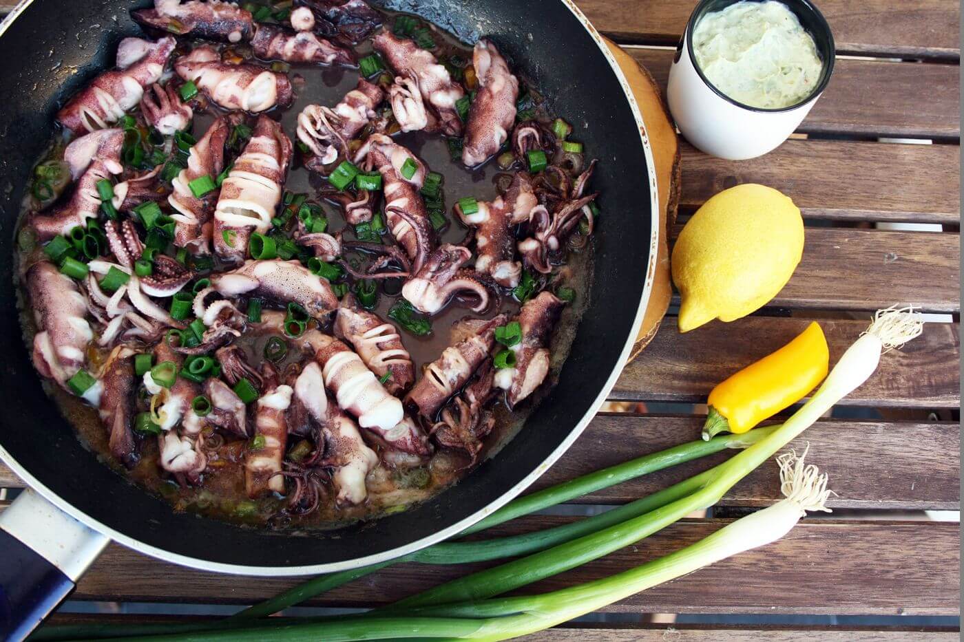 Squid with Cream Cheese Chili Dip • Happy Kitchen