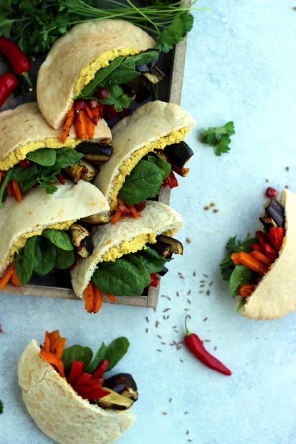 Pita Pockets with Roasted Veggies and Hummus • Happy Kitchen
