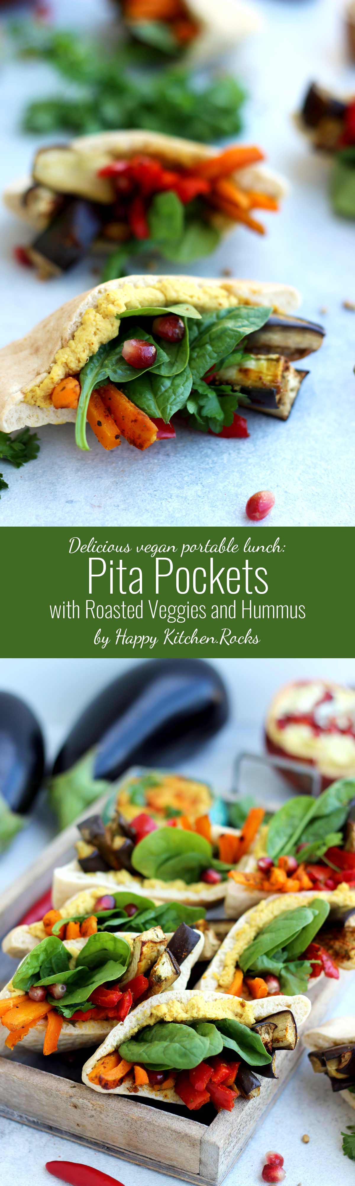 Pita Pockets with Roasted Veggies and Hummus • Happy Kitchen