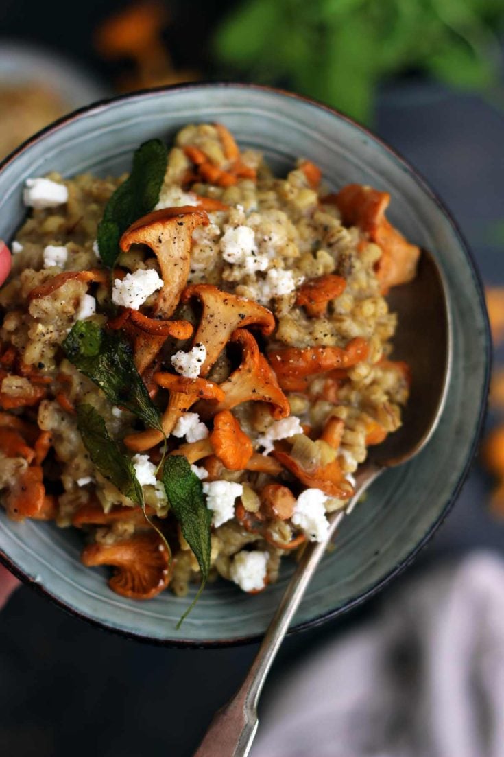 Easy Barley Risotto with Mushrooms and Goat Cheese • Happy Kitchen