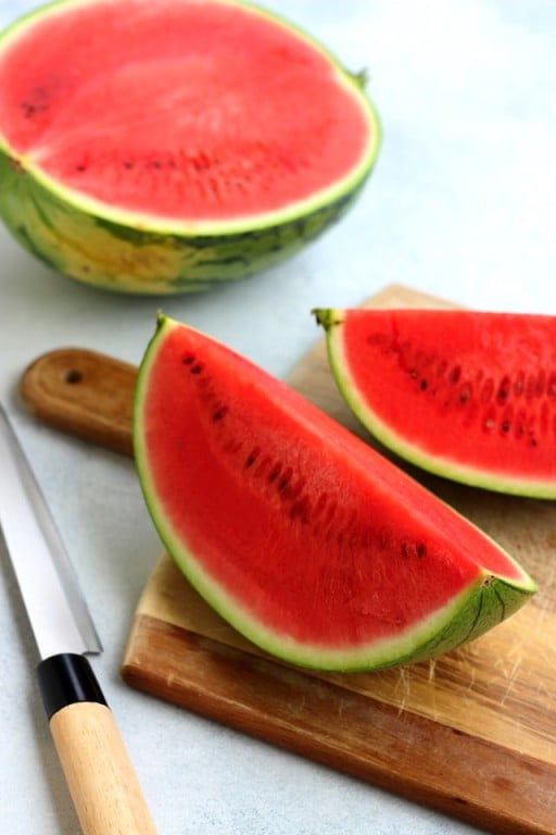 Take-Along Watermelon Skewers with Feta and Mint Pesto • Happy Kitchen